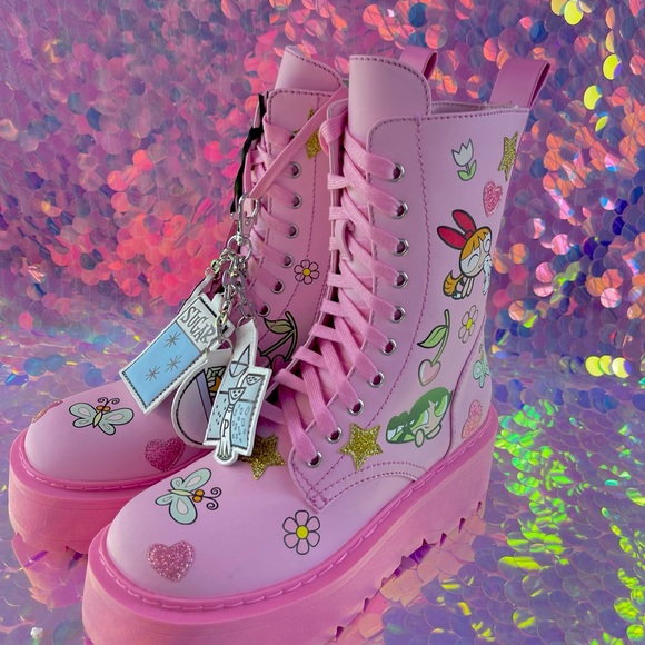 Dolls Kill | Shoes | Dolls Kill X Power Puff Girls Pink Combat Boots ...